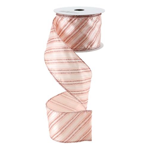 Rose Gold Christmas Ribbon Wired 2.5" x 10 Yards Rose Gold Stripe Wired ...