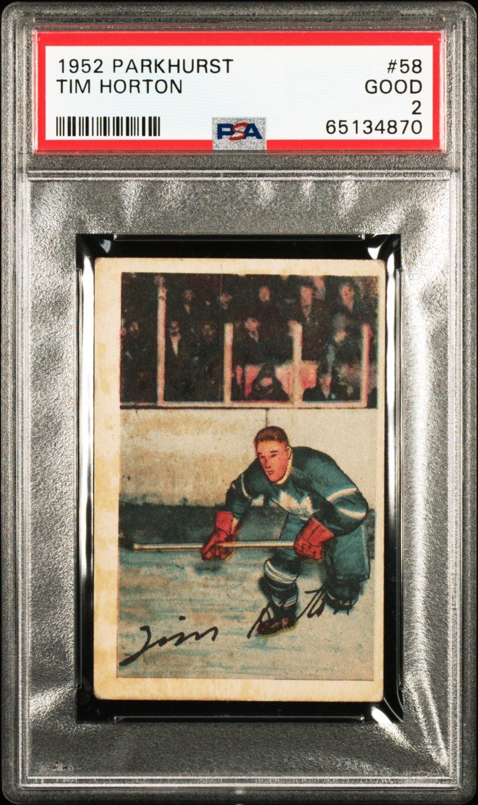 1952 Parkhurst #58 Tim Horton Rookie RC PSA 2 GD New Label | eBay