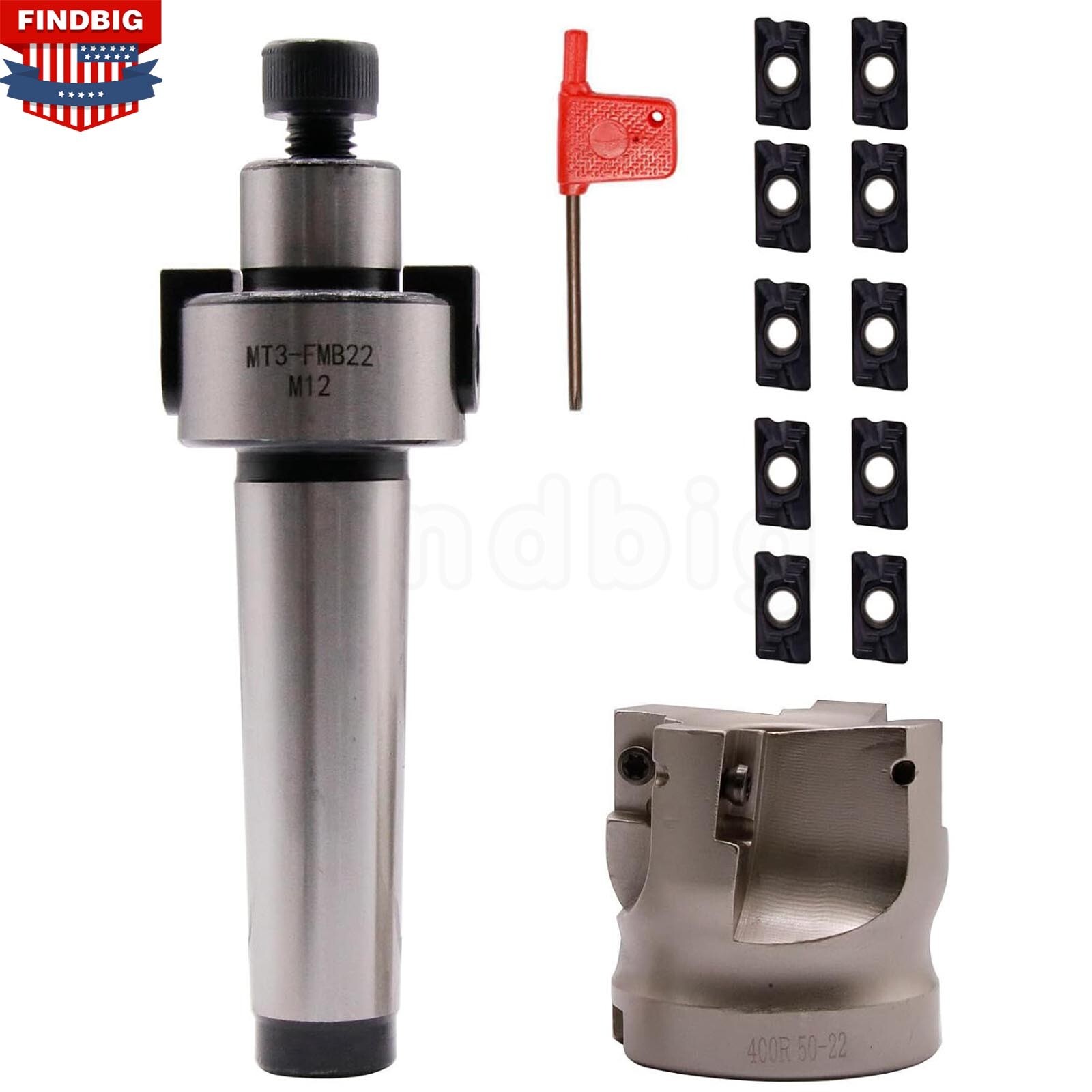 1.97" 90 Degree Indexable Face Shell Mill Cutter, MT3 Arbor with ...