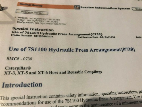 CAT CATERPILLAR Special Instructions for 7S1100 Hydraulic Press XT3 XT5 ...