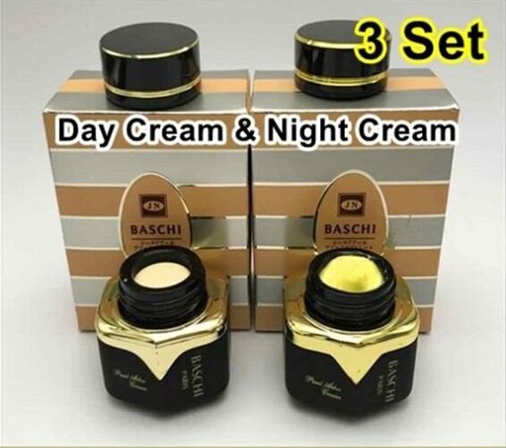 3 Set Baschi Night Powder Pearl Active Cream+Day Cream Clear Skin Dark ...