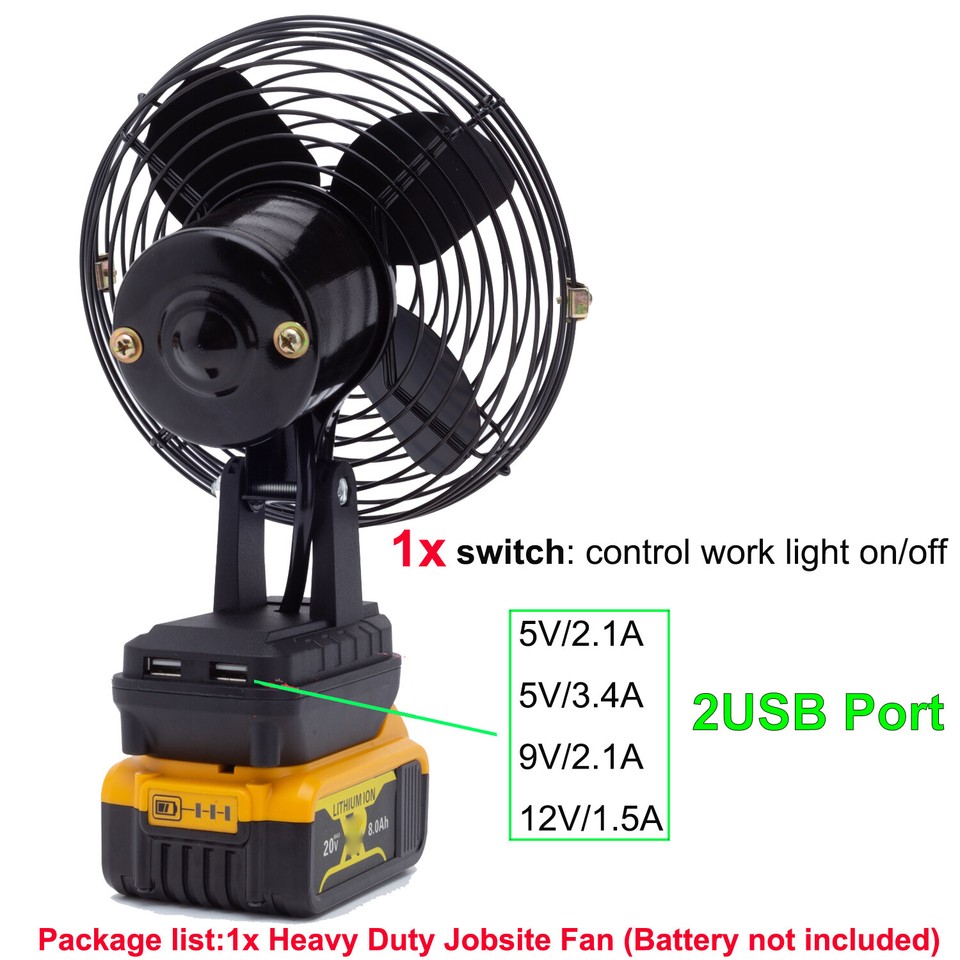 Portable Workshop Desk Fan Jobsite Fan For Dewalt 20V Li-on Battery ...