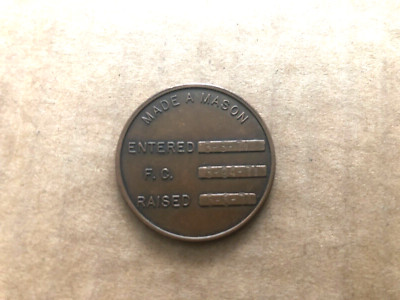 Vintage 1971 MADE A MASON Coin Token Dated Engraved ENTERED F.C. RAISED ...