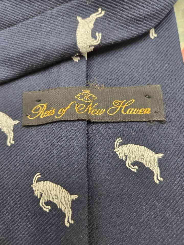 Vtg Reis New Haven Tie Navy Blue With Embroidered Goat Ram Reads Navy ...