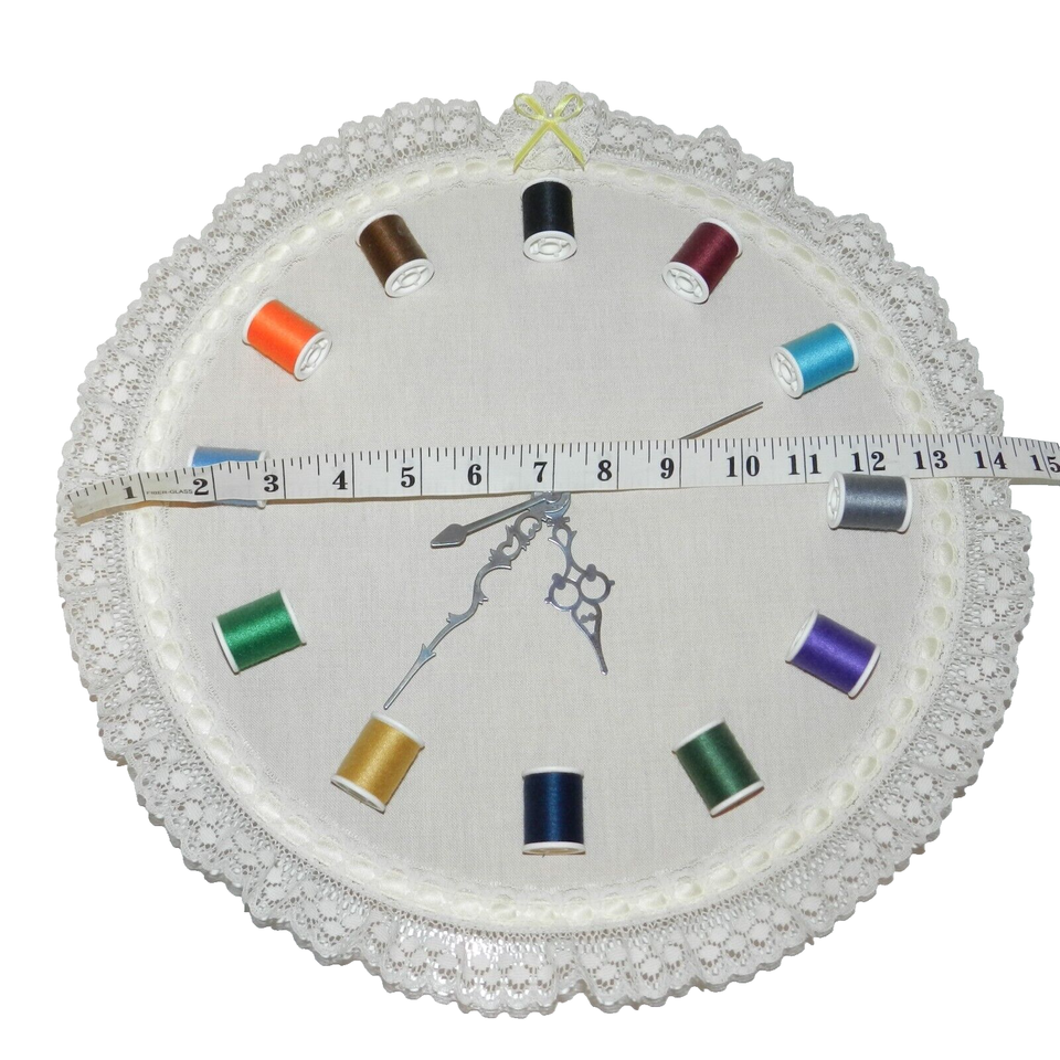 Vintage Handmade Clock Hoop Threads Lace Fabric Tested Working!. Very ...