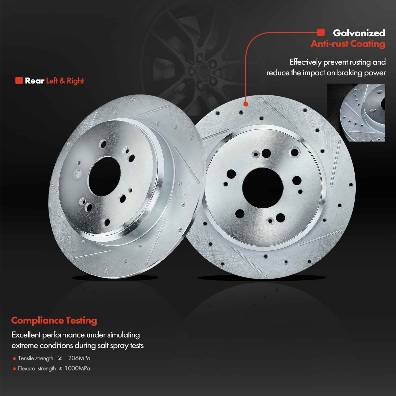 Rear Drilled Brake Rotors for Honda Pilot 2009-2015 Odyssey 11-17 Acura ...