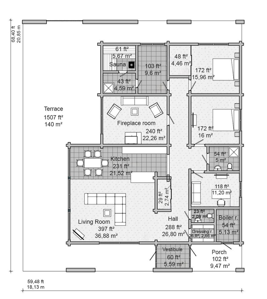 PREFAB LOG CABIN HOME KIT WOODEN SHELL 1938 ft² / 180 m² - DISCOUNT ...