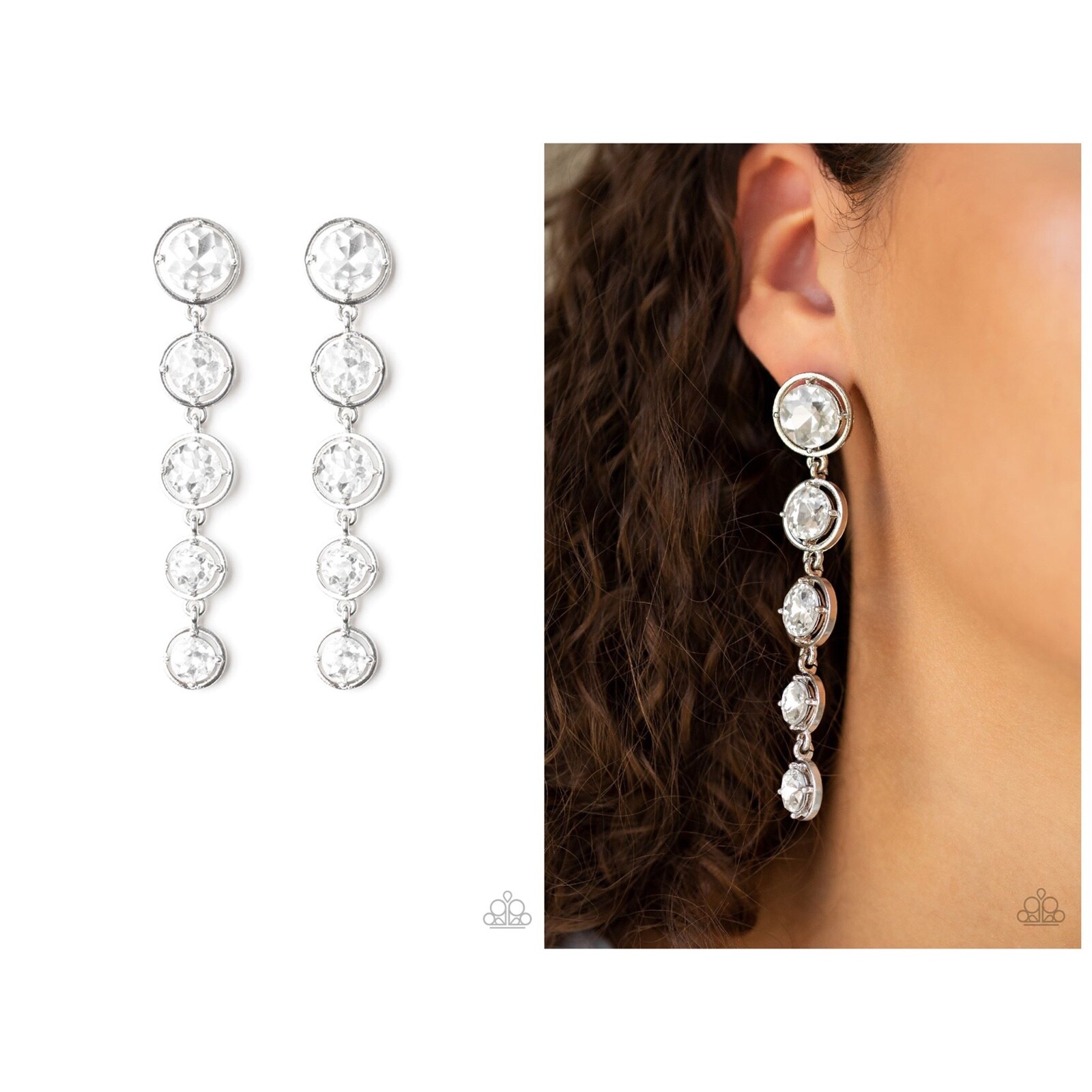 Paparazzi Drippin In Starlight💙White Faceted Gems 💎Silver Post Earrings ...