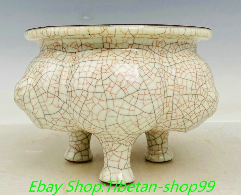 6.3'' Old Song Dynasty Ge Kiln Porcelain Poems Word 3 Leg Incense ...