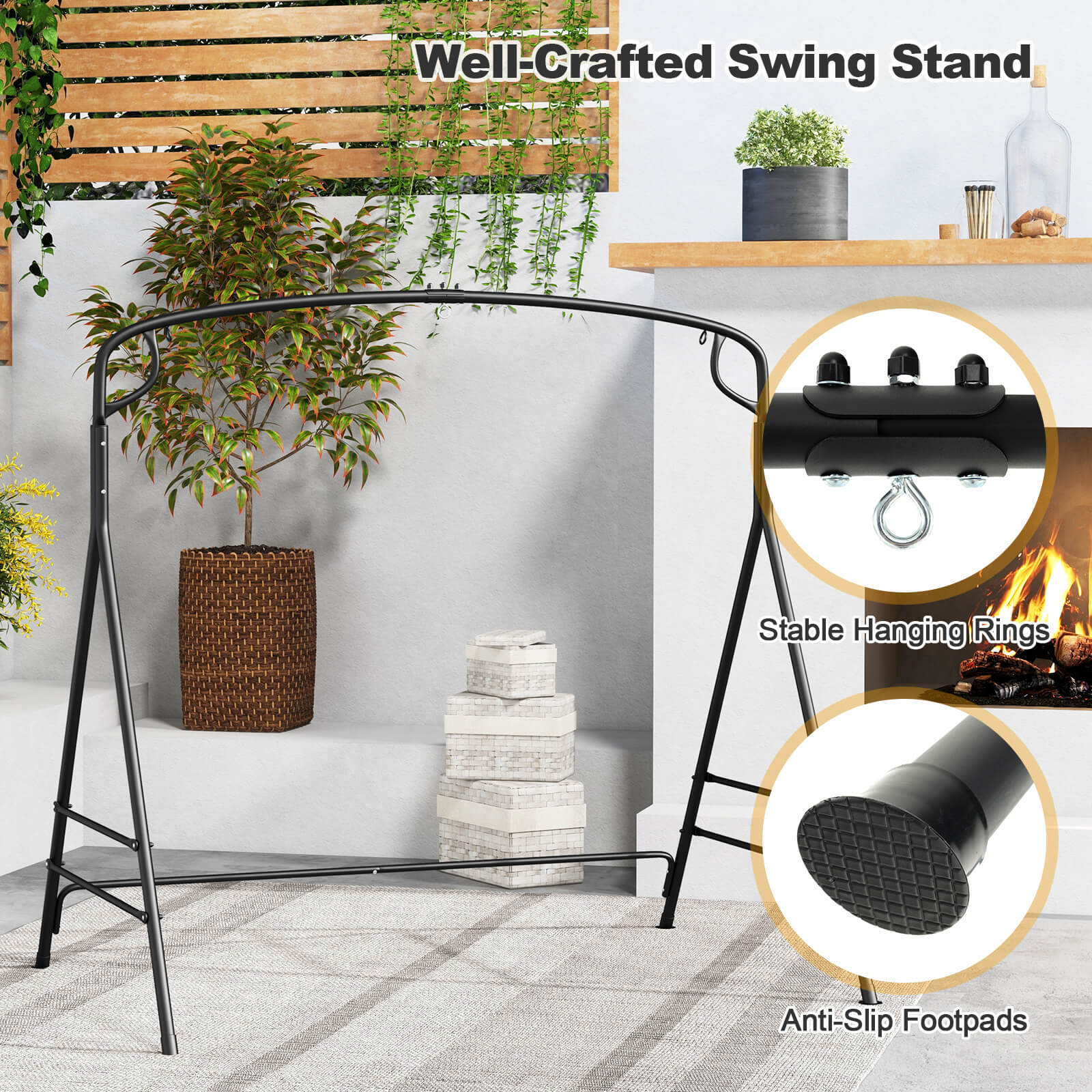 Metal Porch Swing Stand w/ 2-point Single-point Hanging Indoor Patio ...