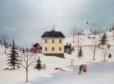 Debbie Stewart D Americana Folk Art Print "Quiet Moments" Snow Winter ...