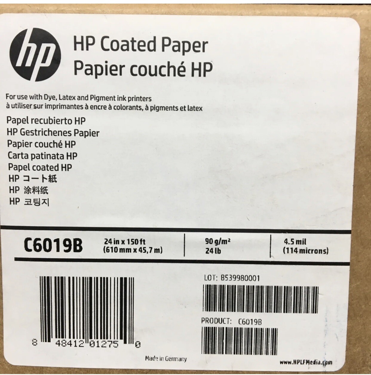 HP Designjet Inkjet Large Format Paper 4.5 mil 24" x 150 ft White ...