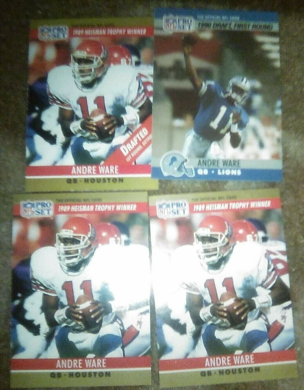 PRO SET 1990 ANDRE WARE 4 Rookie card lot/ 2 error cards. Missing front ...