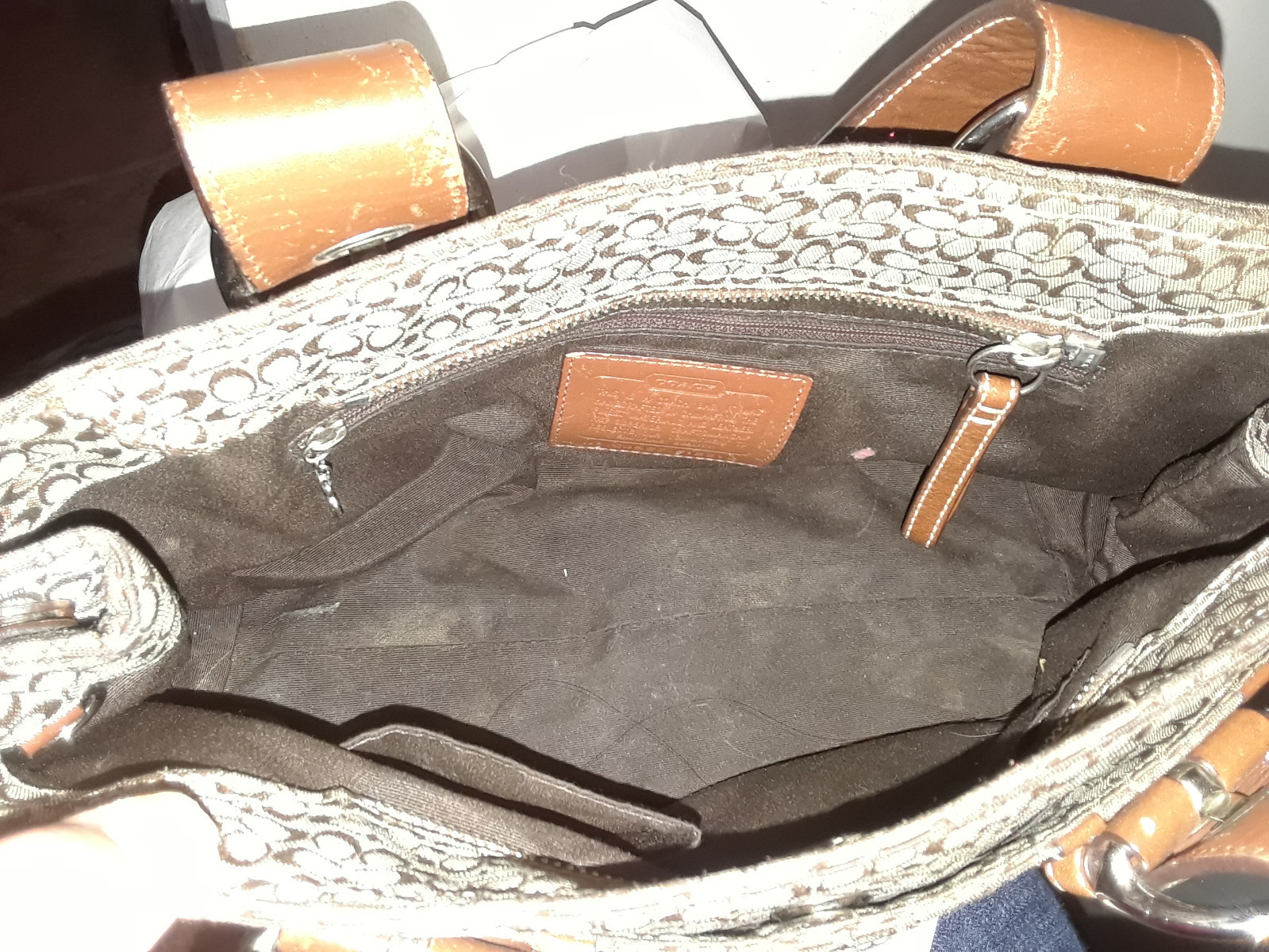 PRE-OWNED - COACH C0867 F12310 SIGNATURE LEATHER/CANVAS HANDBAG - BROWN ...