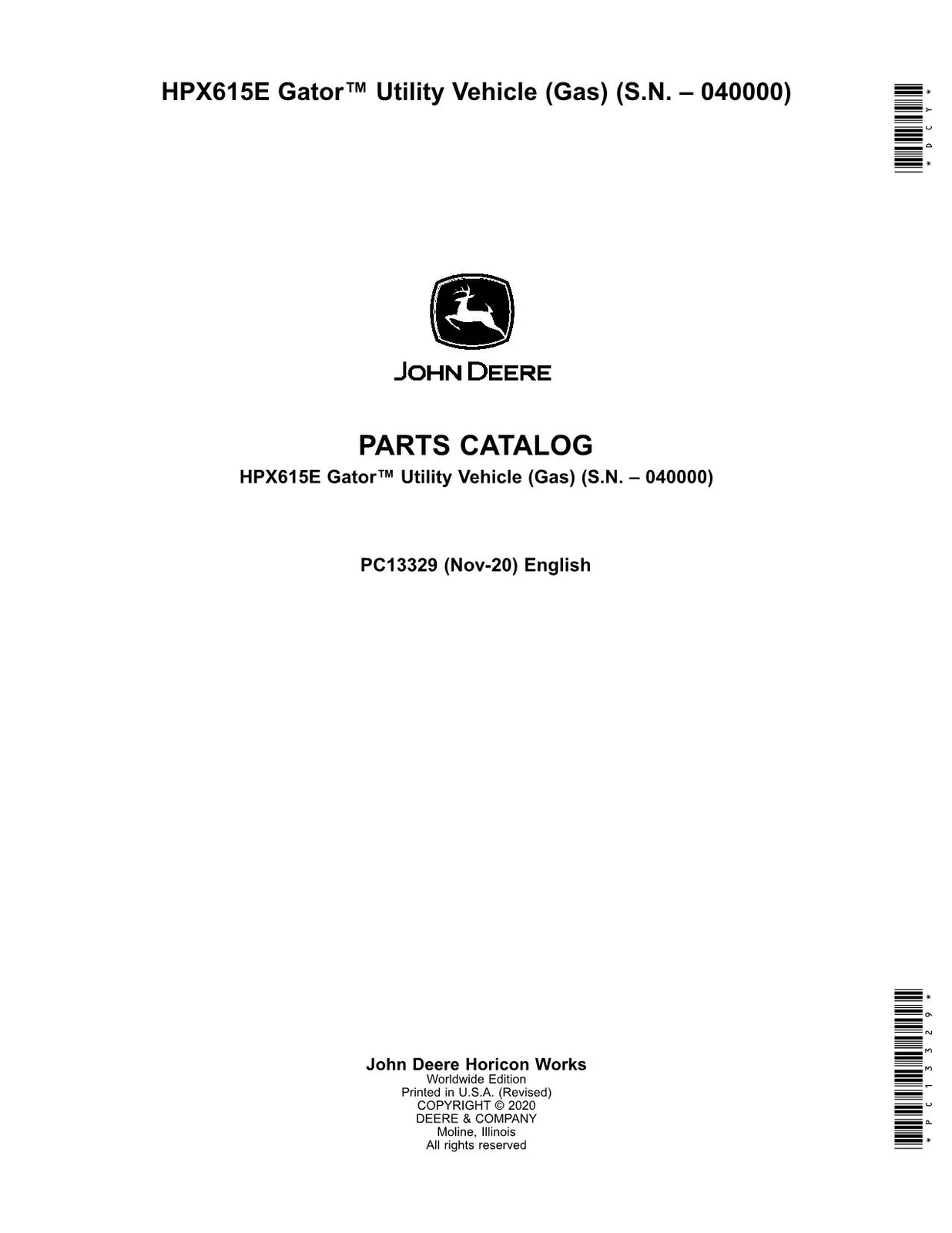 JOHN DEERE HPX615E GATOR UTILITY VEHICLE PARTS CATALOG MANUAL | eBay