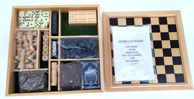 Multi Game Board Set Checkers, Chess, Cribbage, Dominoes & More Wooden ...