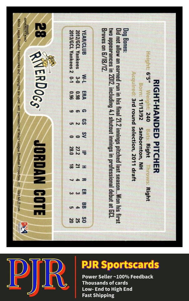 2014 Grandstand #28 Jordan Cote Charleston Riverdogs 35% OFF 4+ | eBay