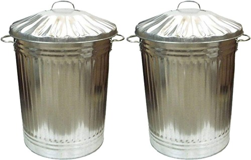 Large 90L Galvanised Metal Storage Bin with Lid and Handles pack of 2 ...