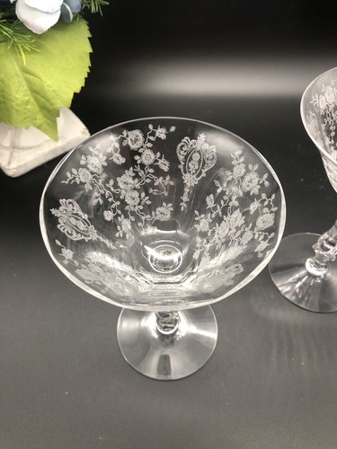 (2) Cambridge Rose Point Wedding Elegant Glassware Champagne Toast Wine ...