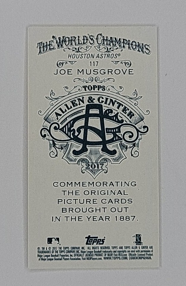 2017 TOPPS ALLEN & GINTER #117 JOE MUSGROVE A&G BACK MINI PARALLEL ...