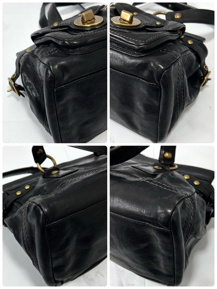 COACH 65th Legacy Mandy Satchel Bag Hand Bag Turnlock Leather Black ...