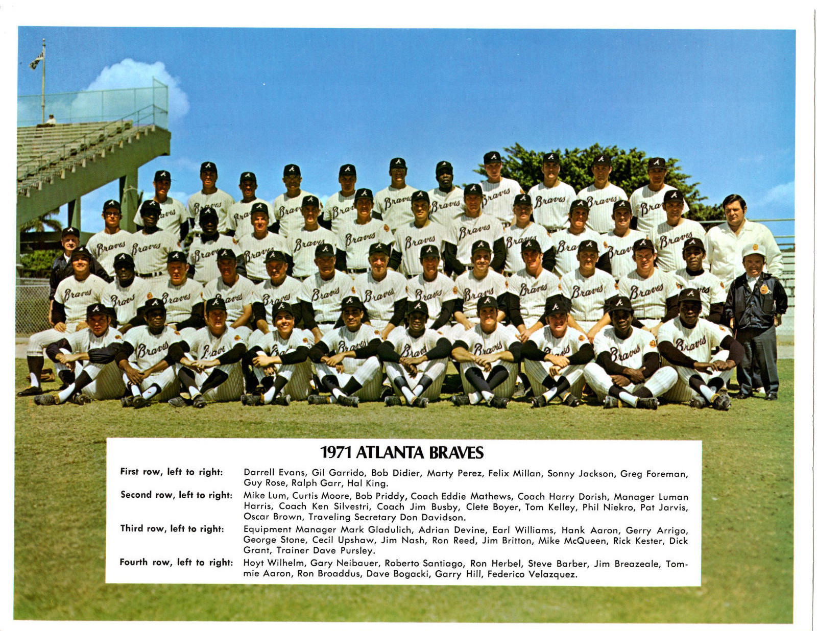 1971 ATLANTA BRAVES TEAM 8X10 PHOTO AARON NIEKRO GARR GEORGIA BASEBALL ...