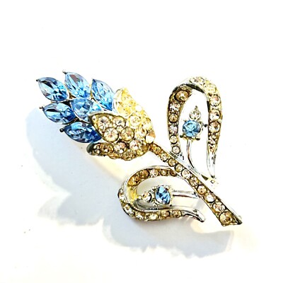 Vtg Signed CORO Blue Rhinestone Marquise HYACINTH Flower Brooch Pin | eBay
