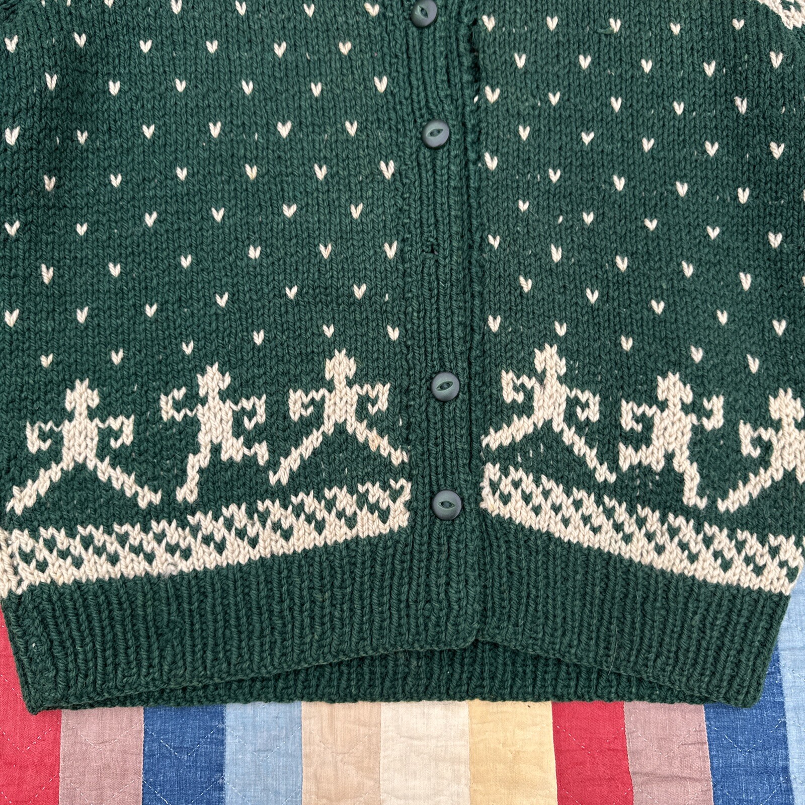 Vintage 1930s Green & White Wool Knit Sweater Cardigan Dancing People ...