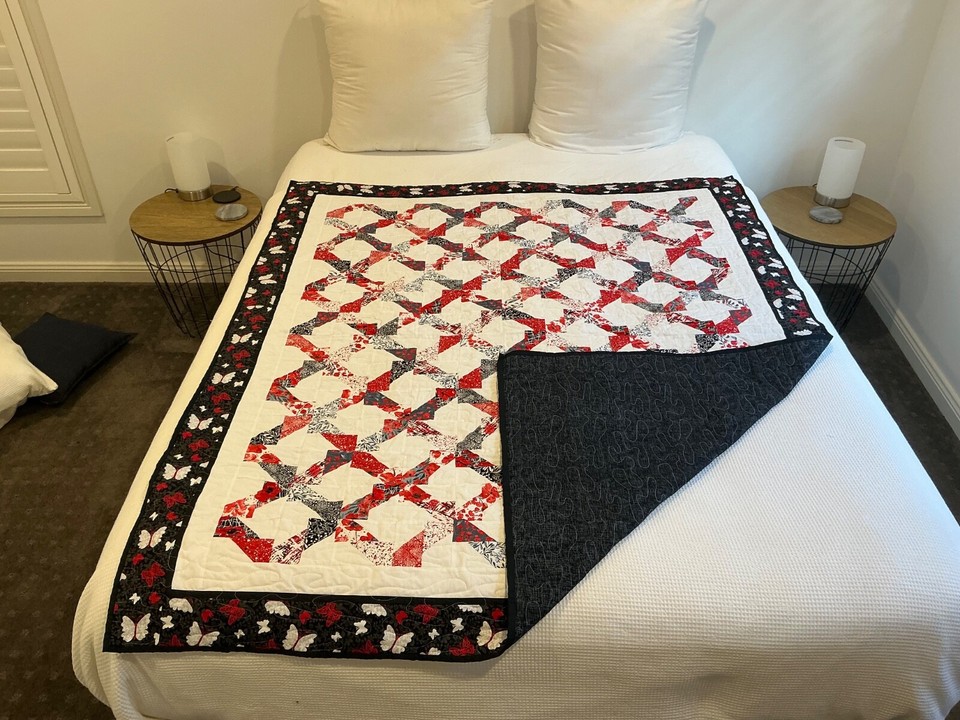 Handmade patchwork quilt. Jagged X’s (black white and red) #228 | eBay ...
