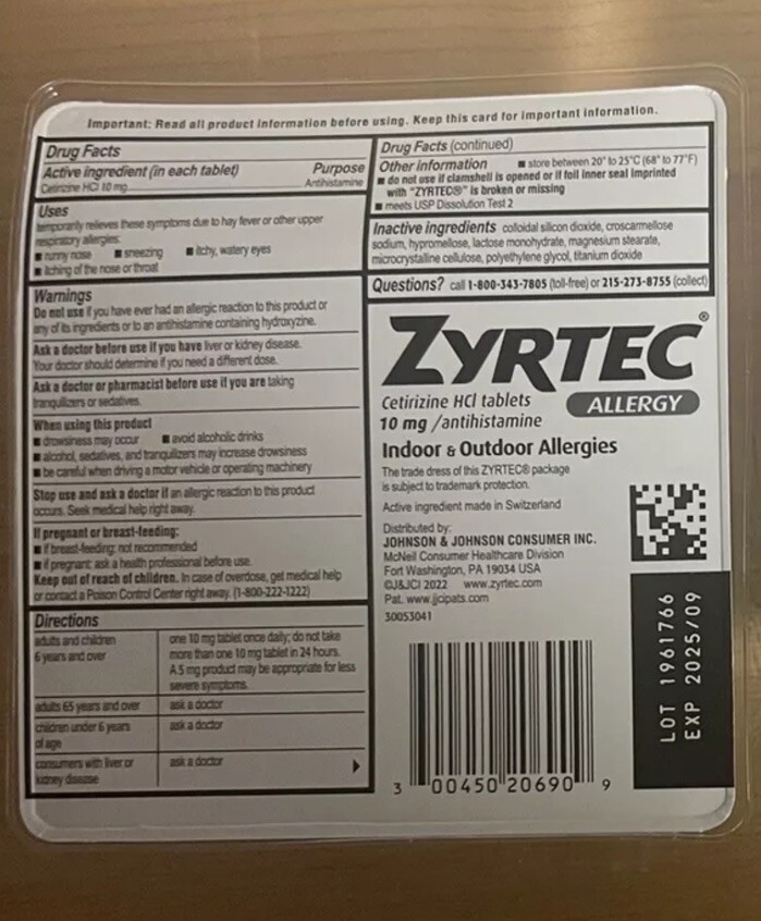 Zyrtec Allergy 24 Hour 10mg Tablets - 90 Count Exp. 09/2025+ | eBay