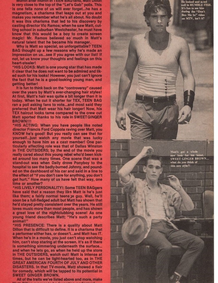 Tommy Thomas C. Howell pinup Matt Dillon Teen Bag magazine clippings ...