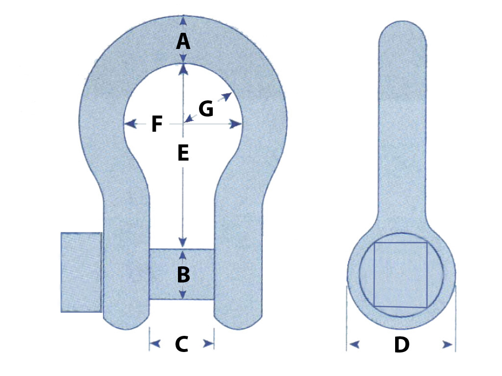 Galvanised Lifting Bow Shackles Square Head Pin 2 Ton x2 (2T Marine ...