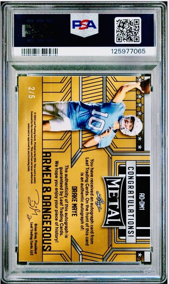 2023 Leaf Metal Drake Maye Autograph A&D Auto Pigskin Mojo /5 Psa 10 RC ...