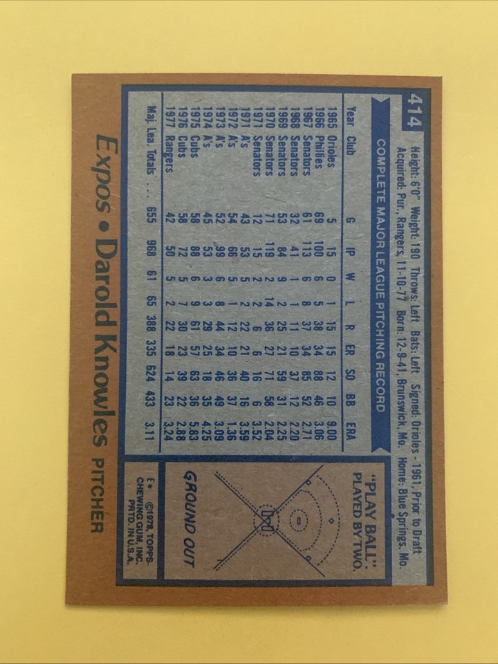 Darold Knowles, 1978 Topps #414, Montreal Expos | eBay