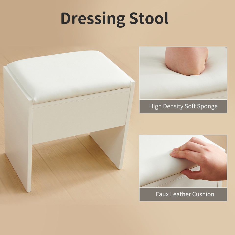 Large Dressing Table and Stool Set with LED Mirror Sliding Cabinet 4 ...