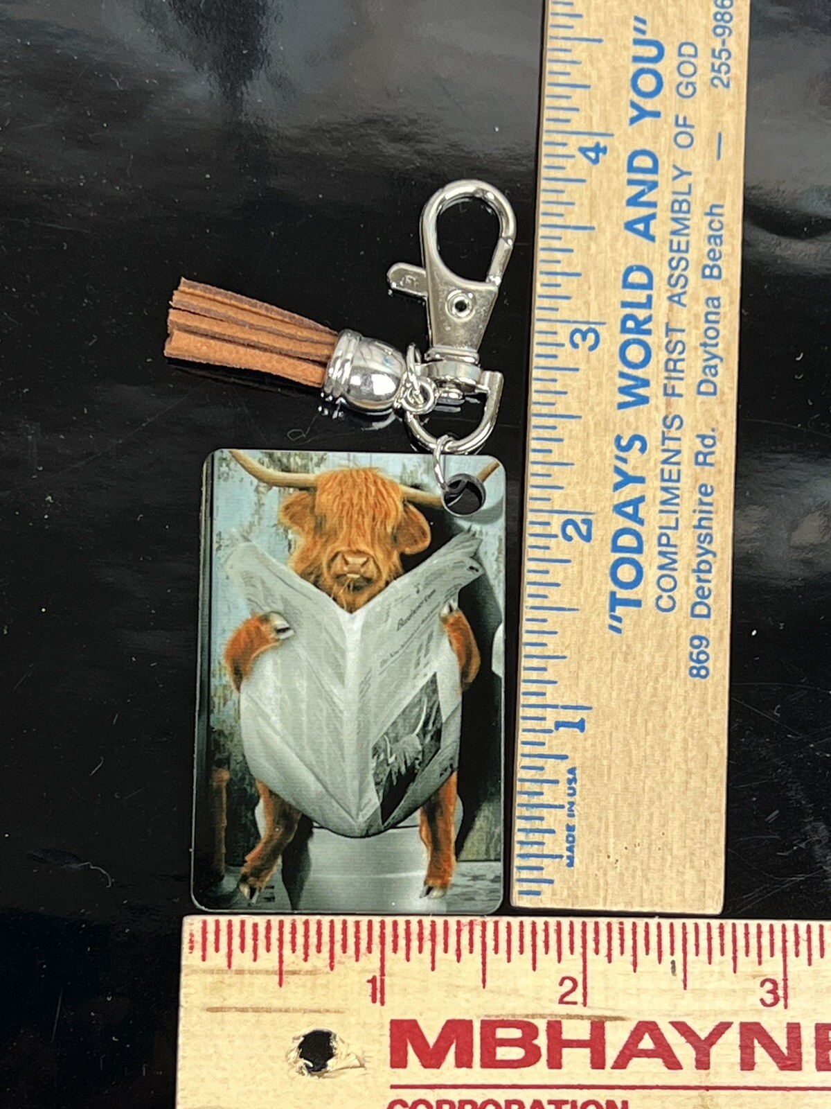 Highland Cow Bull Reading Newspaper Keychain Purse Backpack Accessory ...