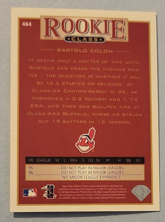 1997 UD Collector's Choice Bartolo Colon #464 Rookie Class RC-Indians ...