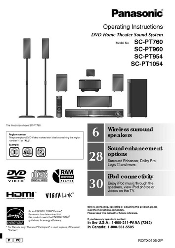 Panasonic SA-PT760 SA-PT960 SA-PT954 SA-PT1054 Home Theater Instruction ...