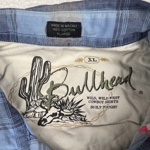 Bullhead Shirt Mens XL Plaid Pearl Snap Western Cowboy Short Sleeve ...