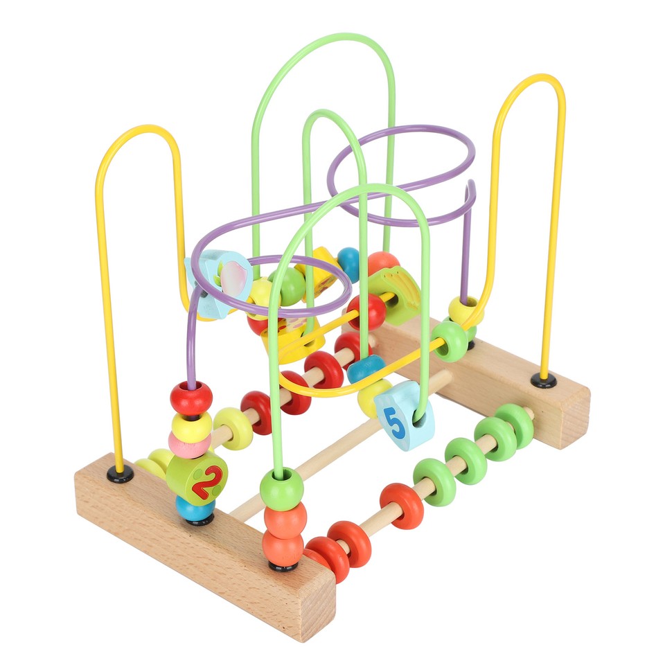 Wooden Bead Maze Activity Cube Fruits Slide Abacus Roller Coaster Toy ...