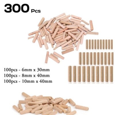 300pcs Wooden Dowels Tapered and Ribbed Woodwork Dowels Grooved - 3 ...
