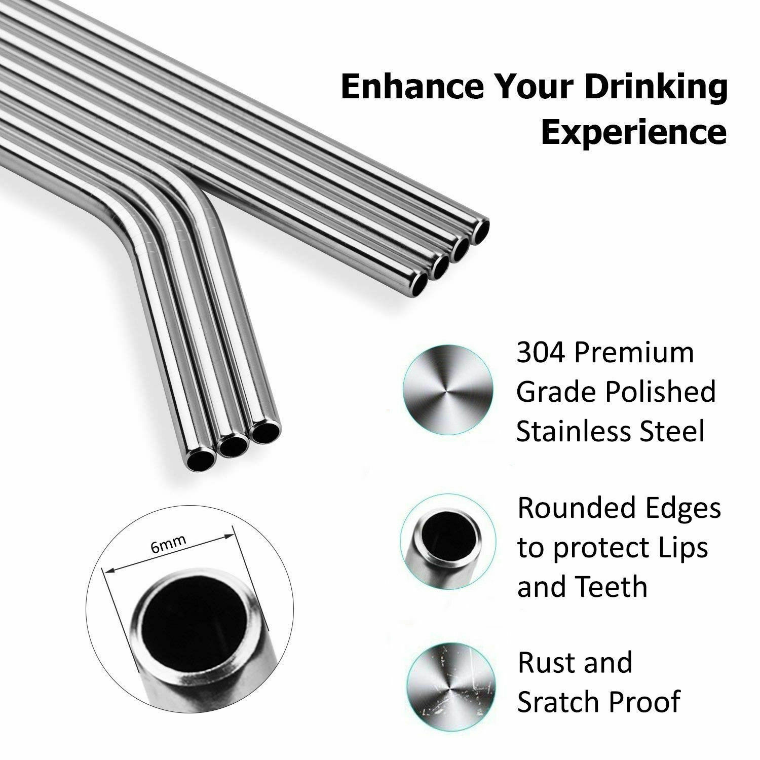 4pc Premium Stainless Steel Reusable Black Drinking Straw Kit, Brush ...