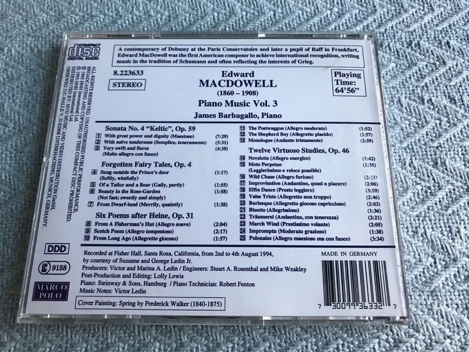 MACDOWELL: Piano Music Vol. 3 by Barbagallo (CD, 1995, MARCO POLO ...