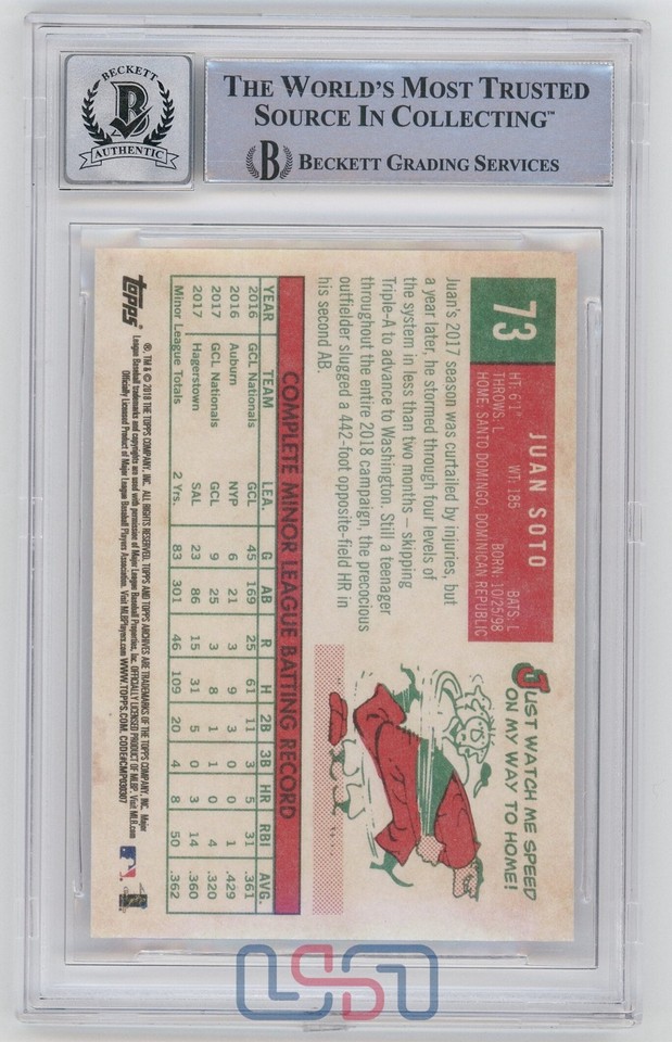 Juan Soto Nationals Signed Autographed 2018 Topps Archives #73 BAS 10 ...