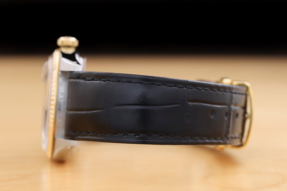 ROLEX DATEJUST 16013 18K YELLOW GOLD STAINLESS STEEL BLACK LEATHER ...