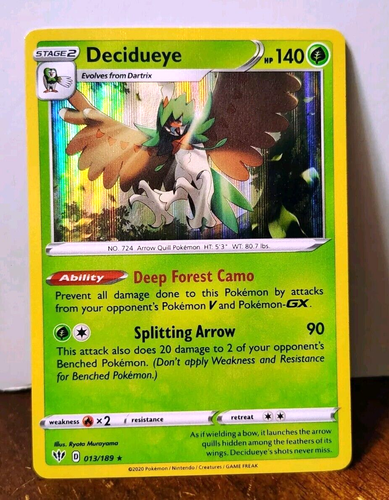 POKEMON DECIDUEYE 013/189 HOLO RARE DARKNESS ABLAZE LP | eBay