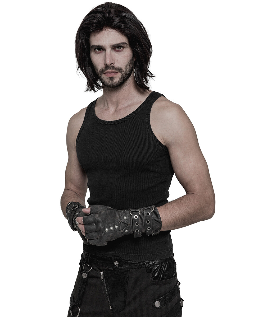 Punk Rave Mens Dieselpunk Fingerless Gloves Grey Gothic Steampunk LARP ...