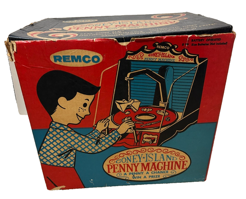 VINTAGE REMCO CONEY ISLAND PENNY MACHINE PRE OWNED in ORIGINAL BOX W ...