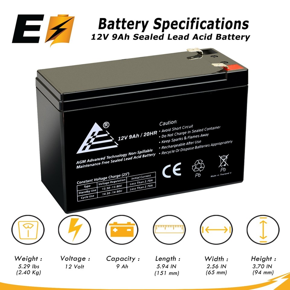ExpertBattery 12V 9Ah Battery for MONSTER Rockin' Roller 3 Wireless ...