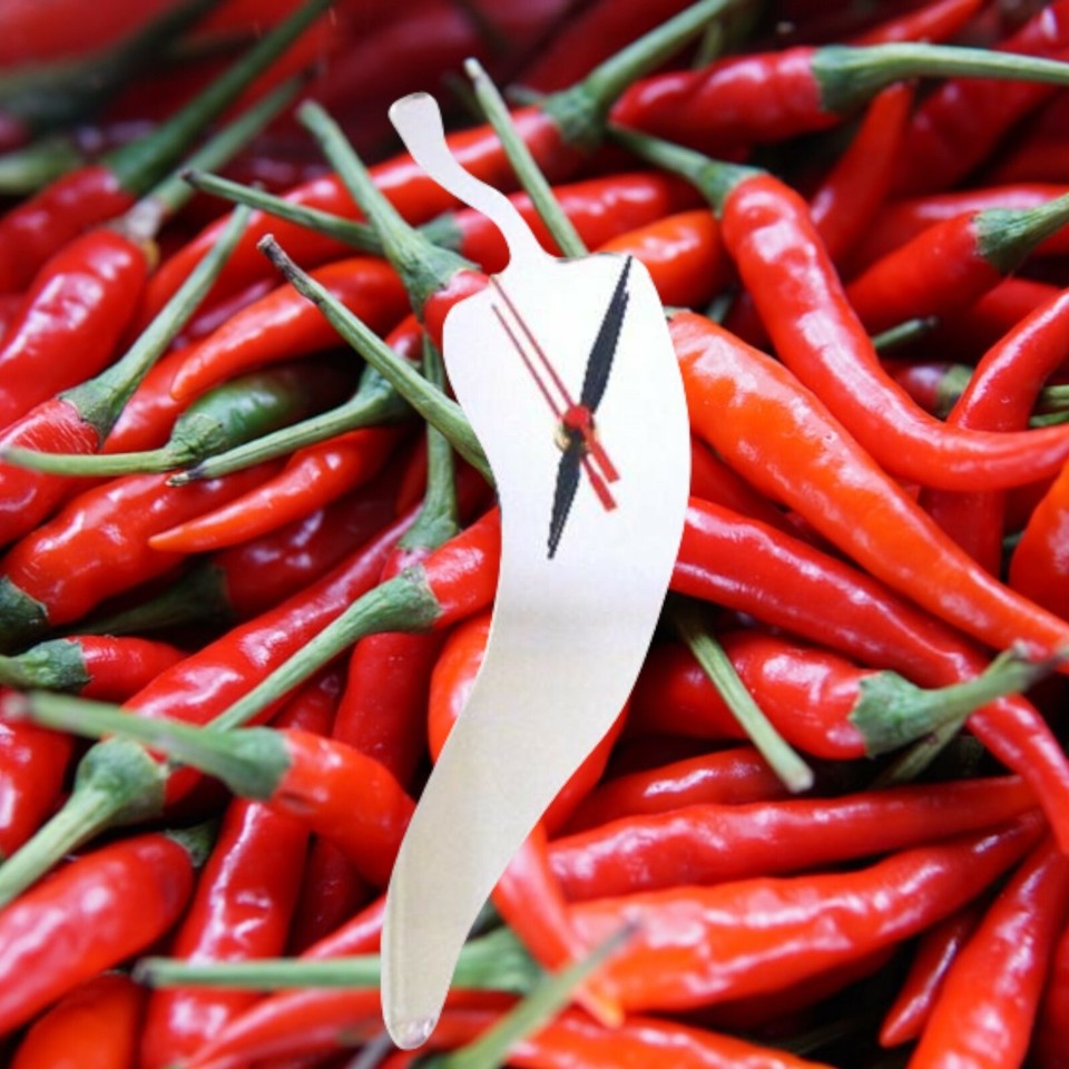 Chilli Pepper Shaped Silent Tick Acrylic Clocks - Many Colours, Bespoke ...